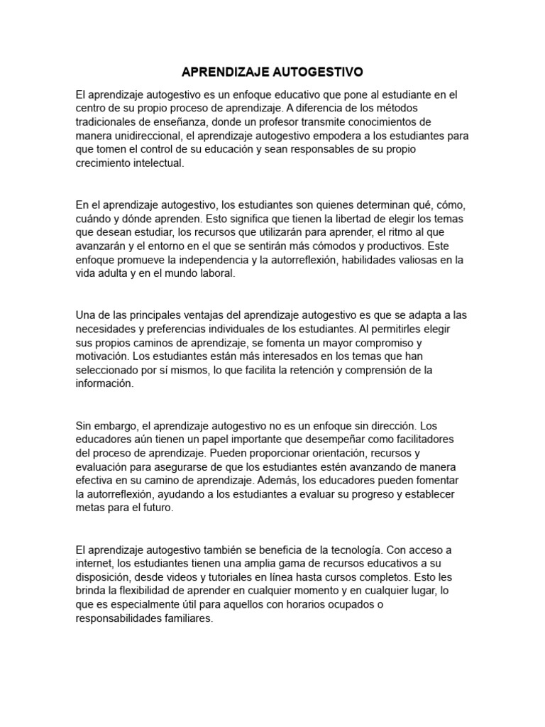 Aprendizaje Autogestivo | PDF | Aprendizaje | Enseñando