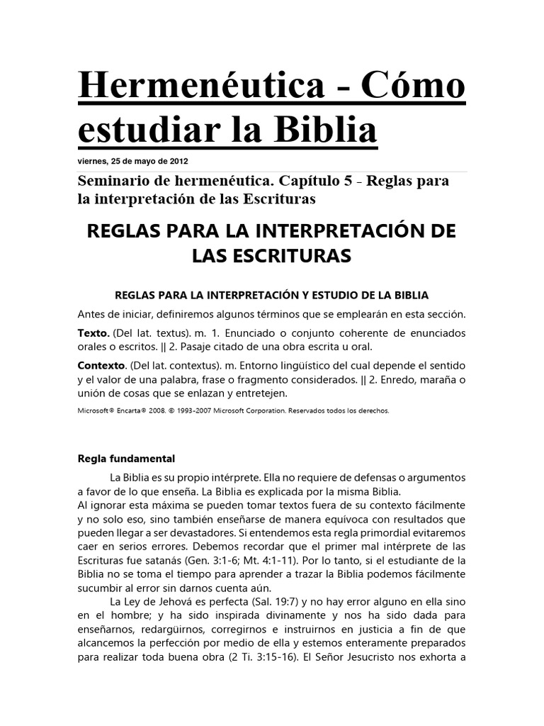 Lectura. Hermenéutica. Cómo Estudiar La Biblia. | PDF