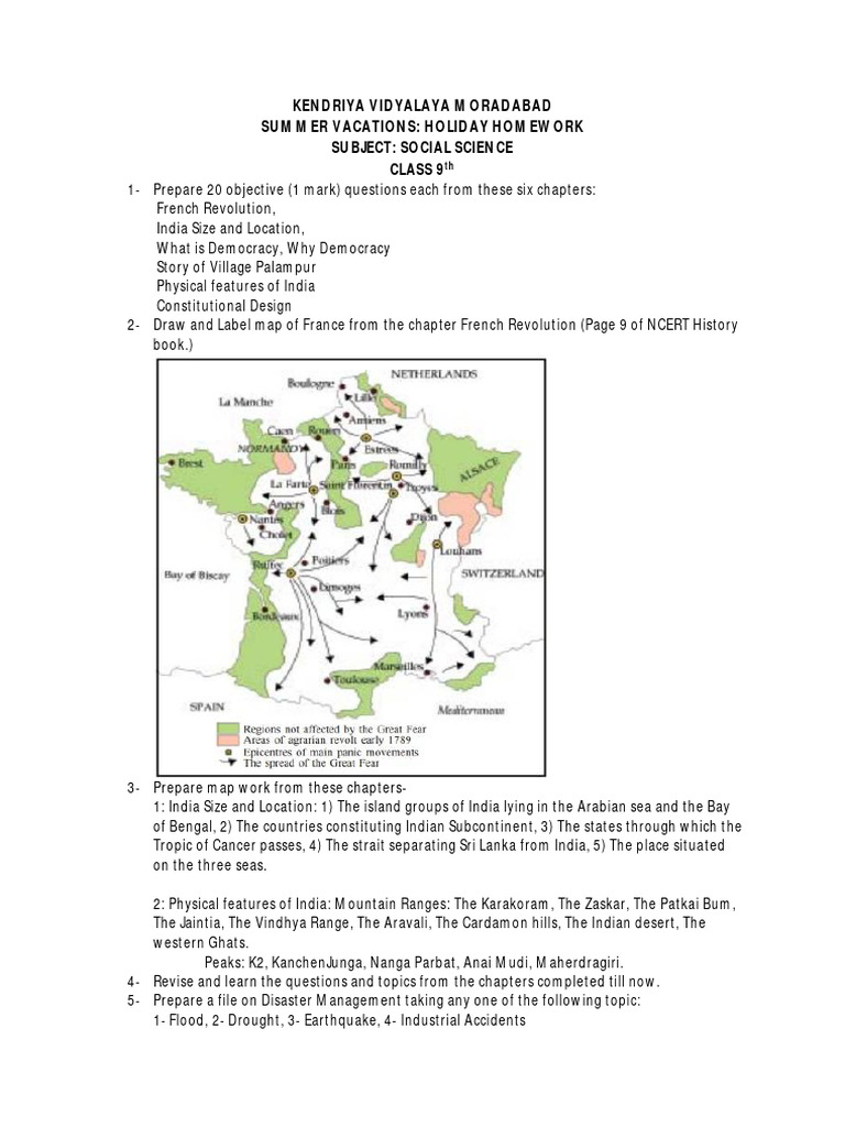 Social Science Class 9th Summer Vacation Homework | PDF