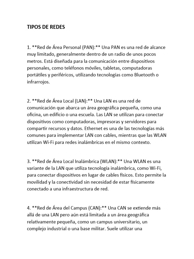 Tipos de Redes | PDF | Red de computadoras | Red de área amplia