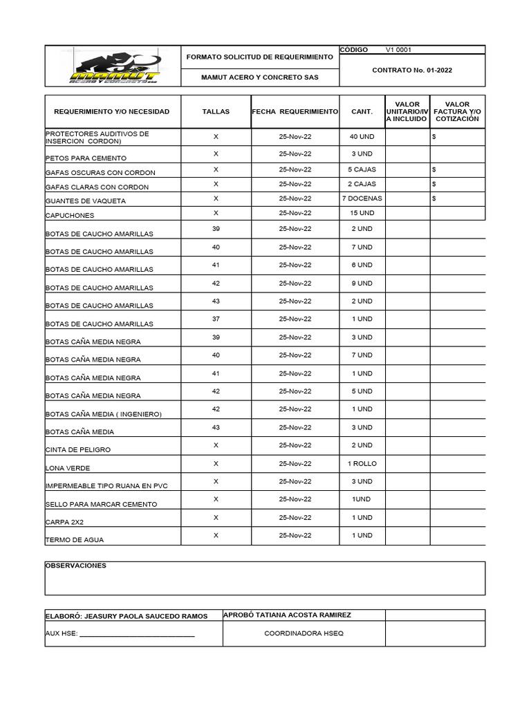 Formato Solicitud de Epp 25 Noviembre | PDF