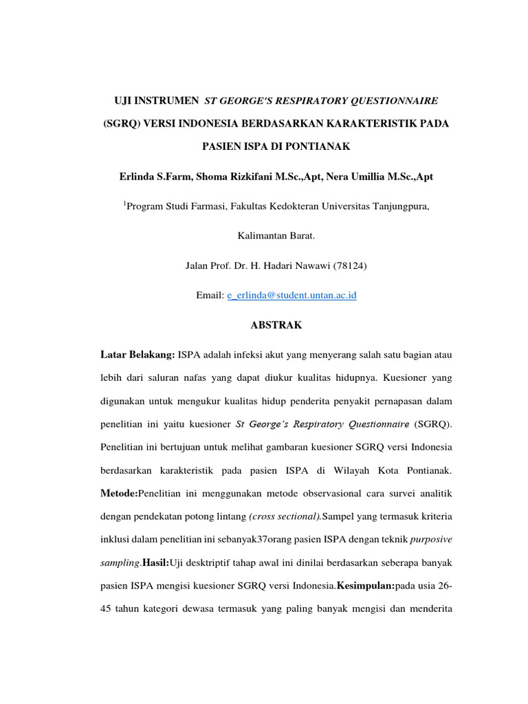 Uji Instrumen ST George's Respiratory Questionnaire (SGRQ) Versi ...