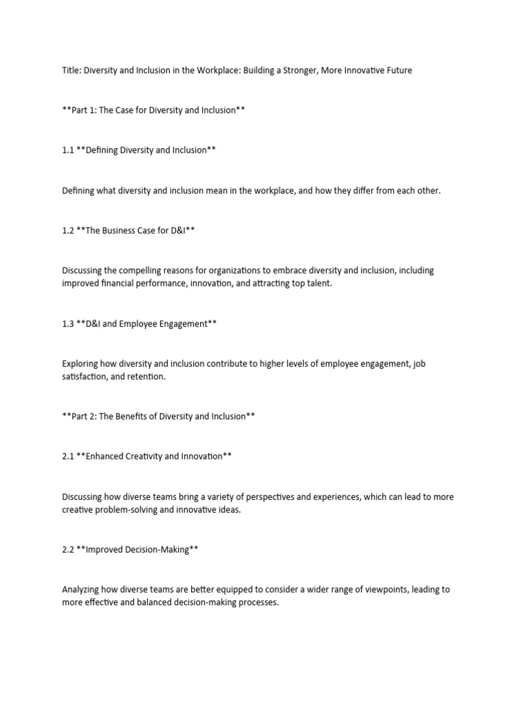 Diversity and Inclusion in The Workplace | PDF | Diversity (Business ...