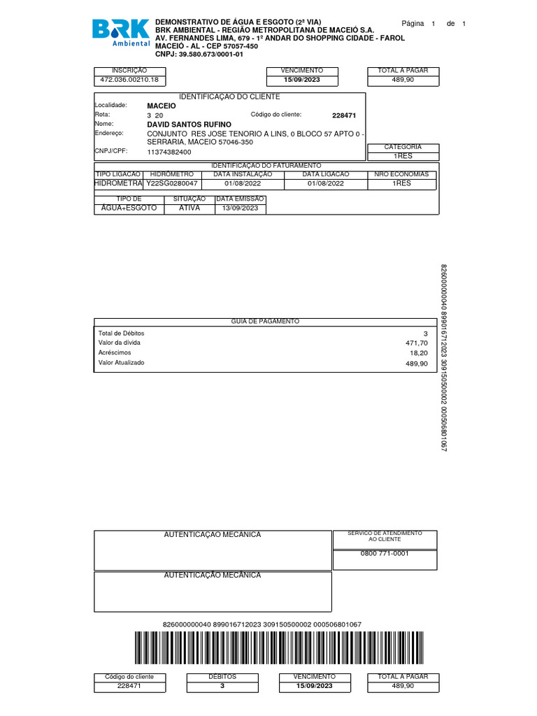 Fatura BRK 09-2023 | PDF