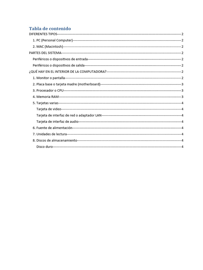 Tabla de Contenido | PDF
