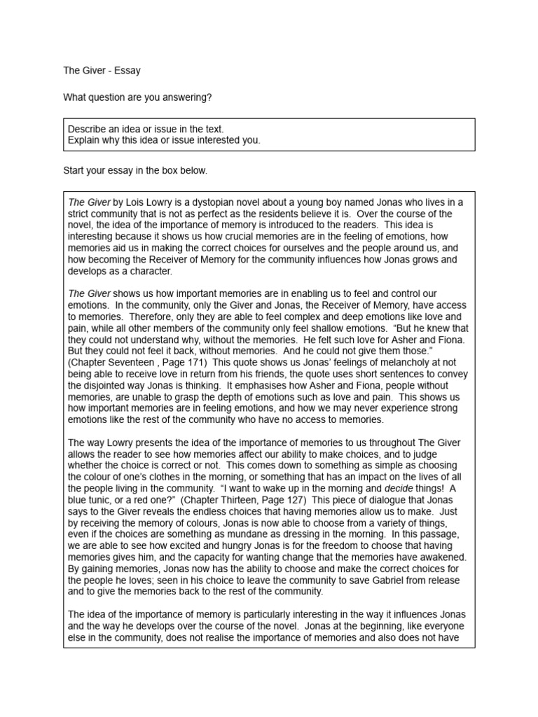 The Giver - Essay | PDF