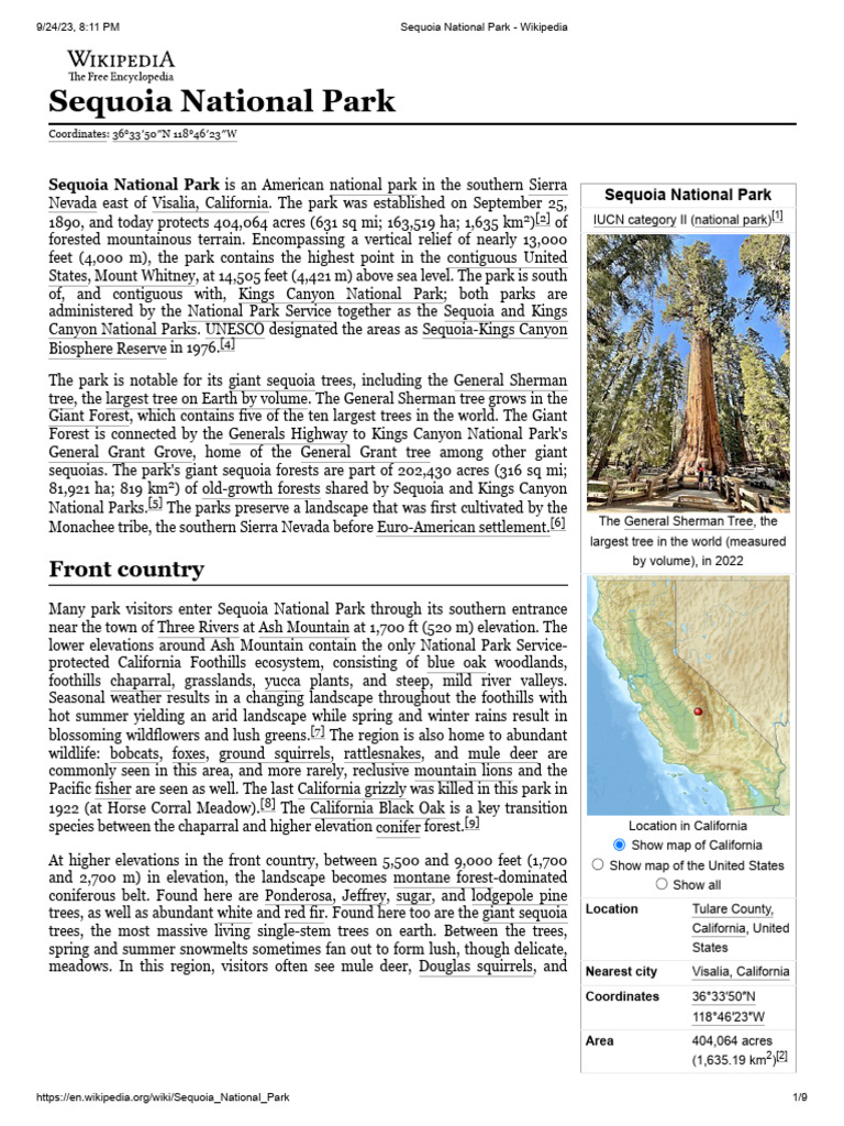 Sequoia National Park - Wikipedia | PDF