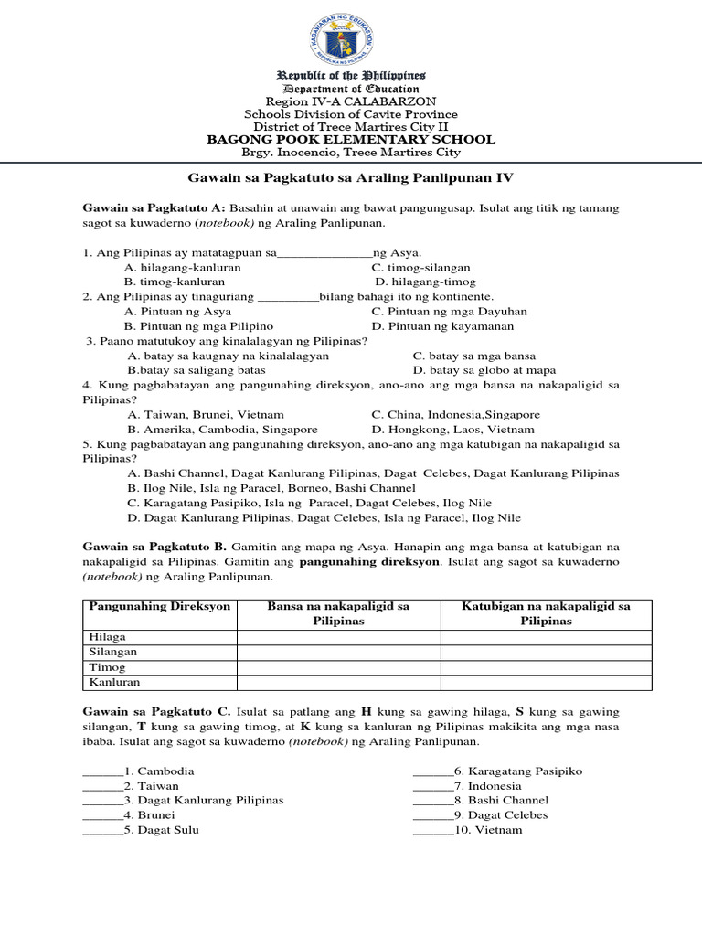 Gawain Sa Pagkatuto Sa Araling Panlipunan Iv | PDF