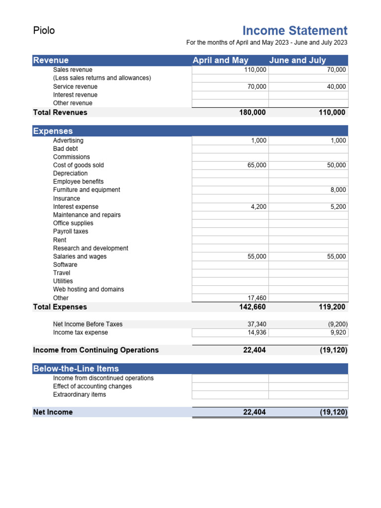 Income-Statement Template | PDF