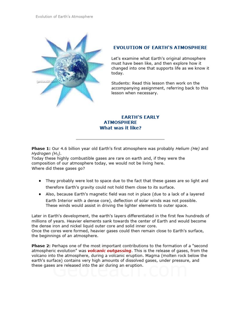 Evolution - of - Earth - Atmosphere-LECTURA Geoteach | PDF | Atmosphere ...
