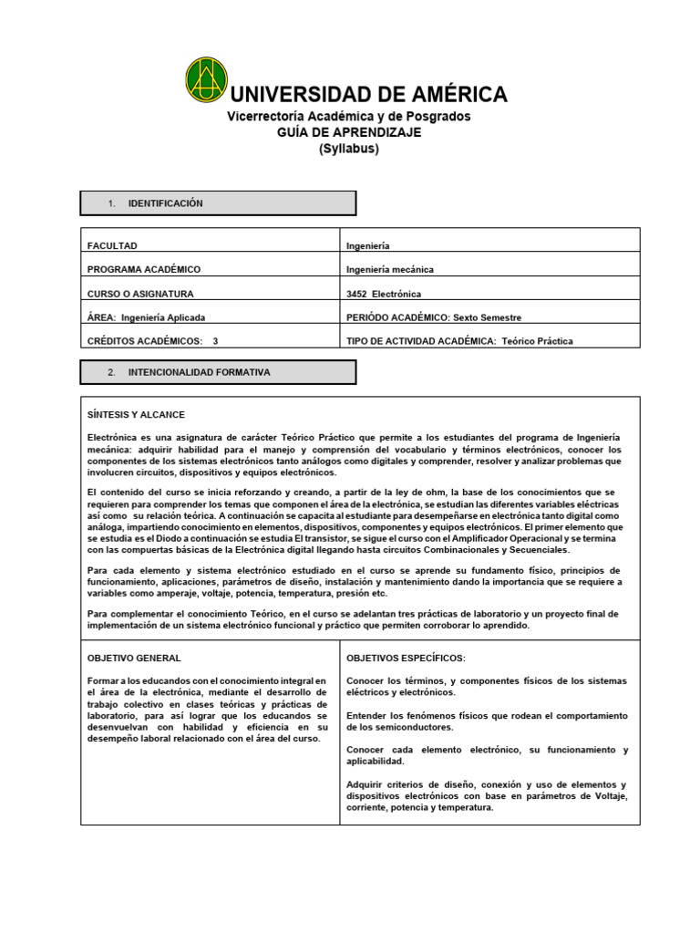 Guía de Aprendizaje de Electrónica 2017-1 | PDF | Electrónica ...