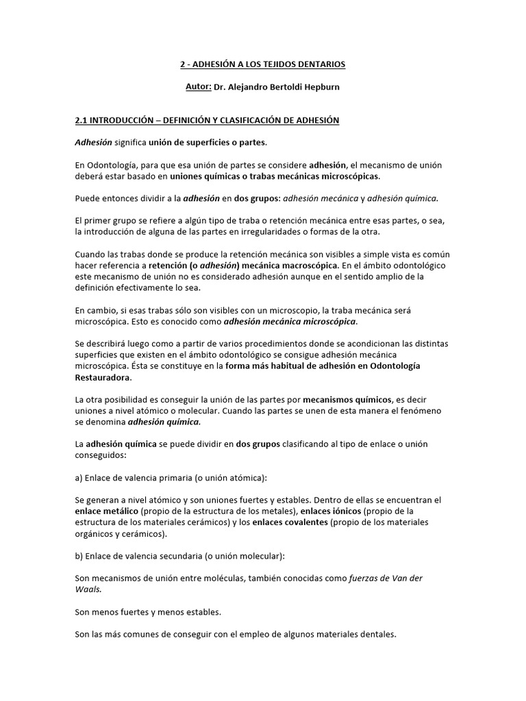 2.1 - Adhesio - N de Las Resinas Compuestas A Los Tejidos Dentarios ...