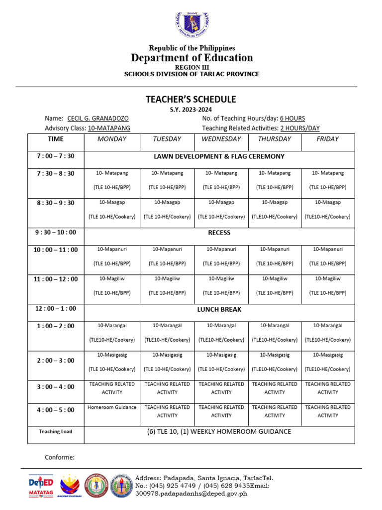 Tle Teachers Schedule For Approval | PDF | Qualifications | Vocational Education