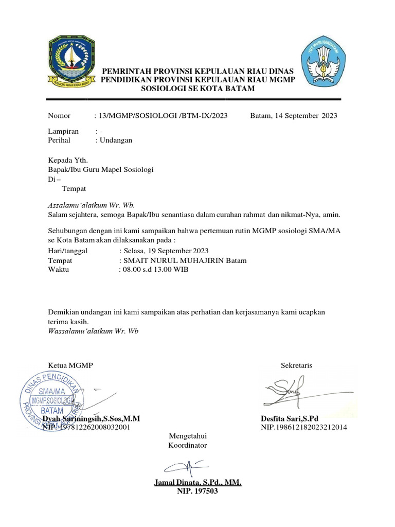 Surat Undangan Mgmp Smait Nurul Muhajirin Pdf