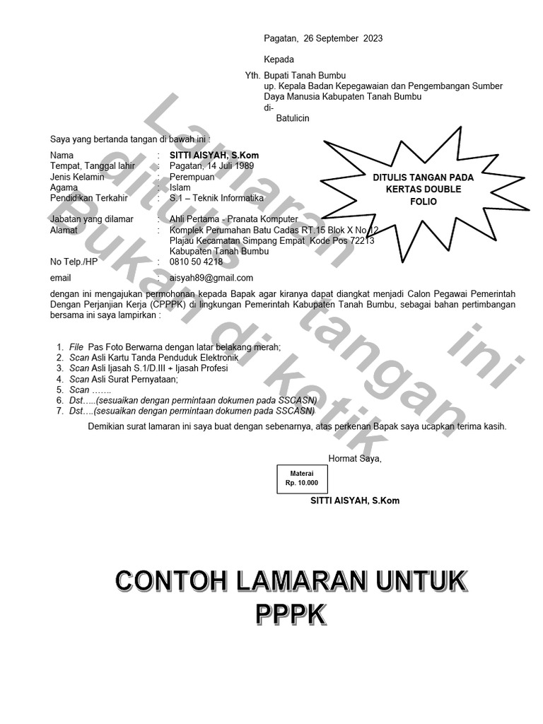 Lamaran CPPPK Sitti Aisyah, S.Kom | PDF
