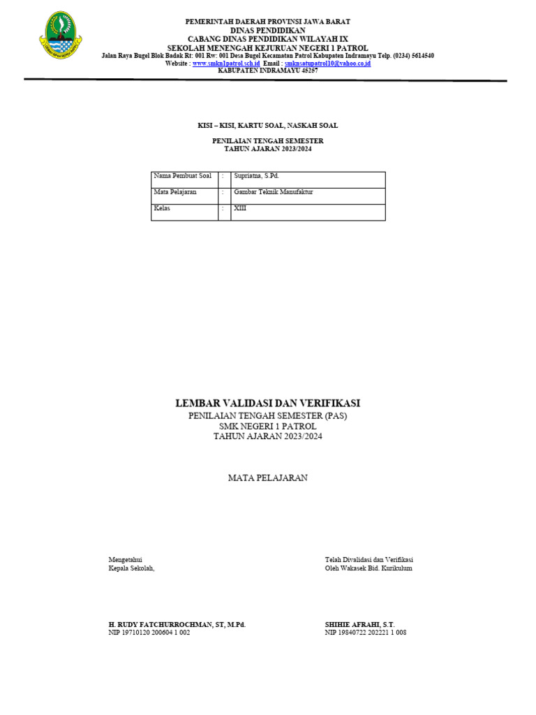 Format Kisi-kisi_Kartu Soal PTS-GTM XII Kurikulum 2013 | PDF