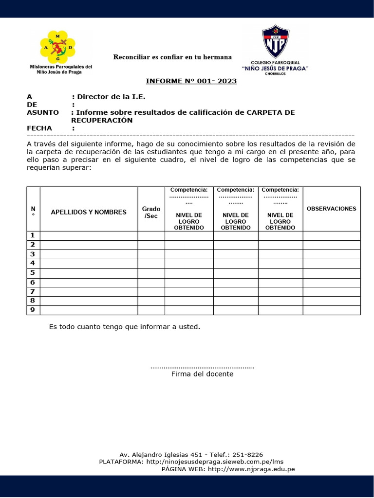 Formato para Informe de Carpeta de Recuperacion | PDF