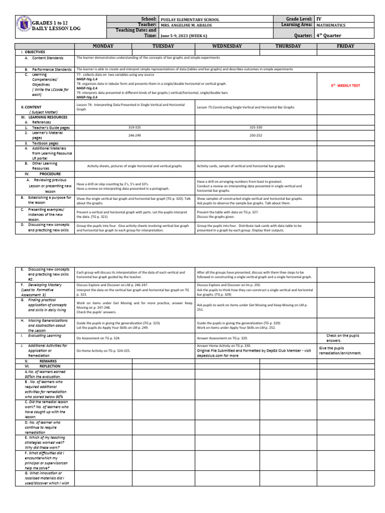 Grade 4 DLL Math 4 q4 Week 6 | PDF | Learning | Teachers Grade 4 DLL Math 4 q4 Week 6 | PDF | Learning | Teachers