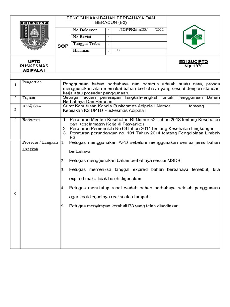 Sop Penggunaan B3 | PDF