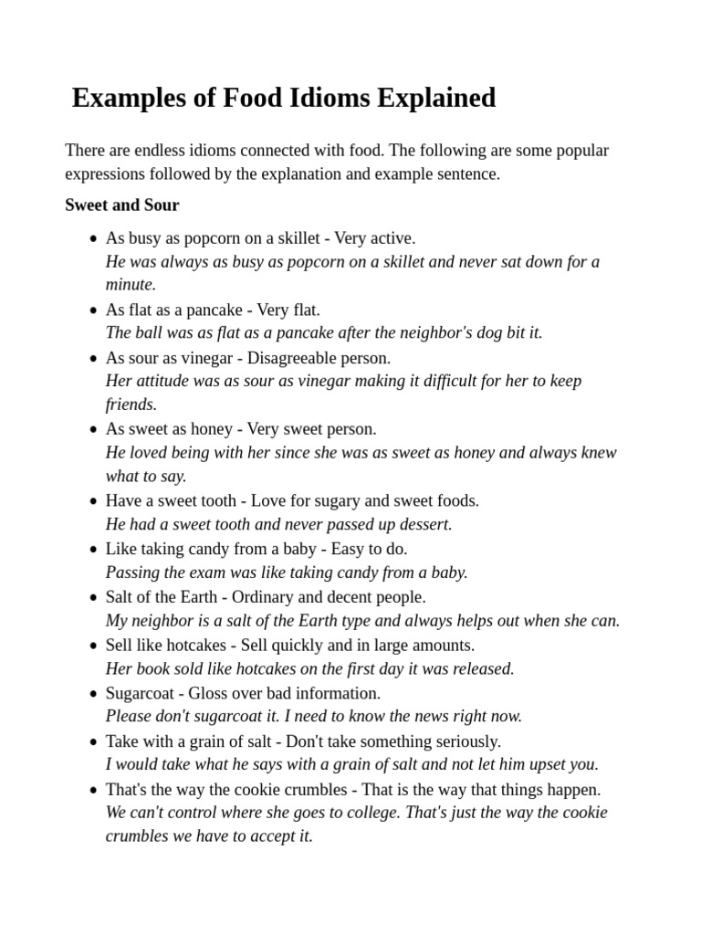 Food Idioms | PDF