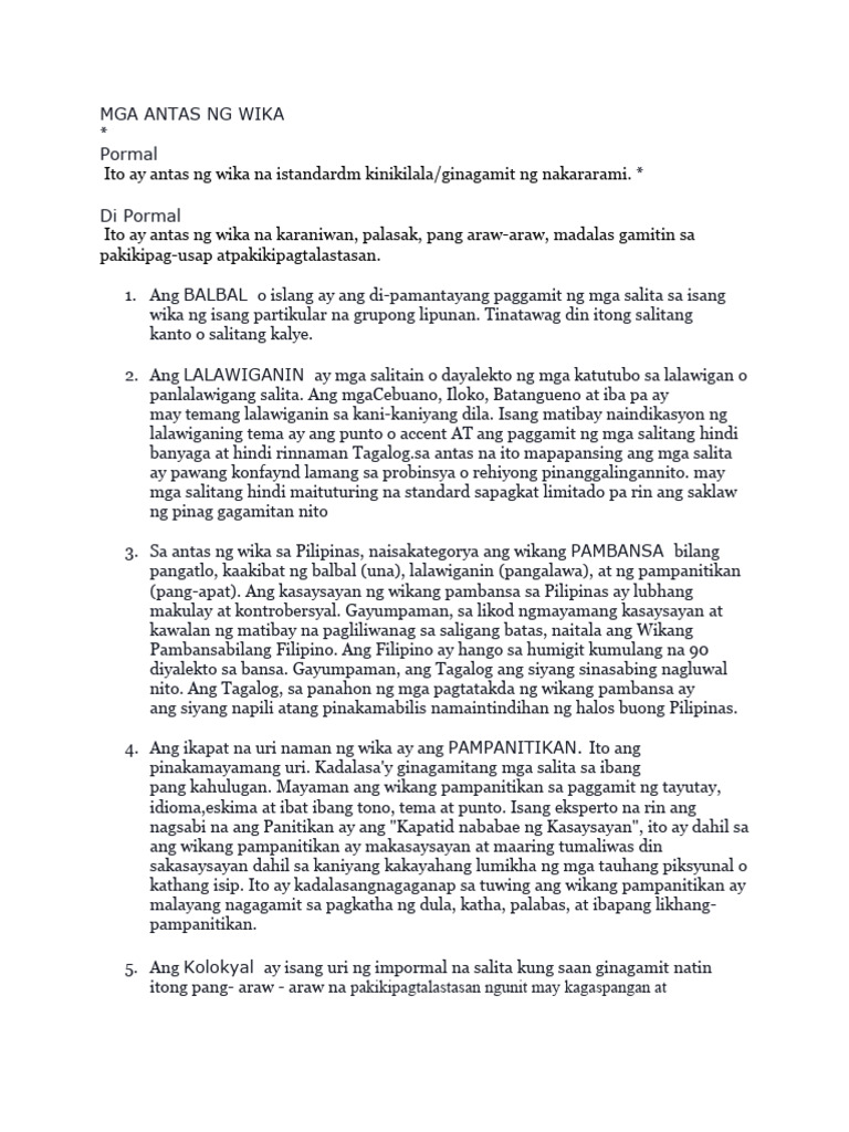 Mga Antas NG Wika | PDF