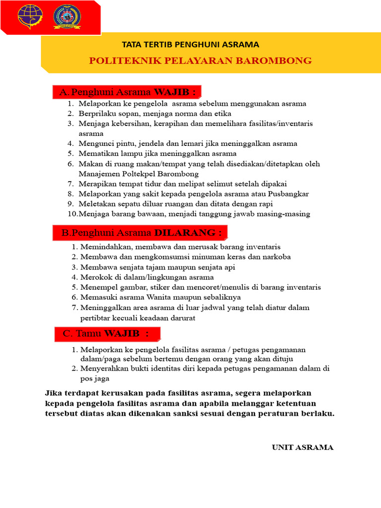Tata - Tertib - Penghuni - Asrama Terbaru | PDF