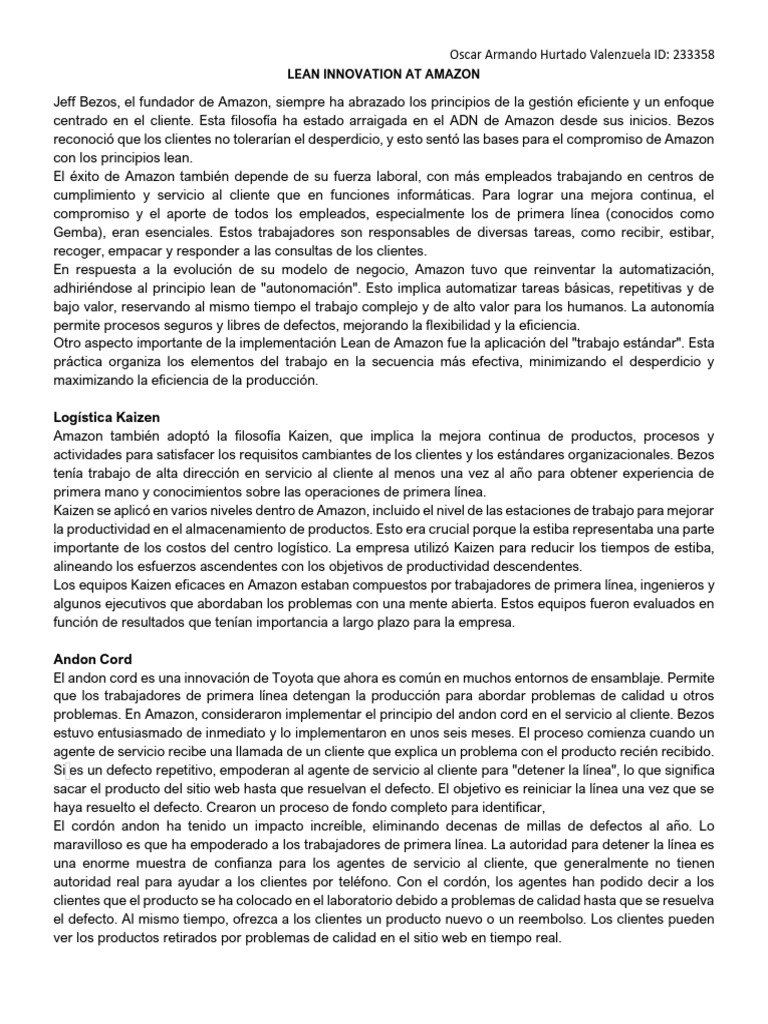 Lean Innovation en Amazon: Estrategias Clave | PDF | Lean Manufacturing ...
