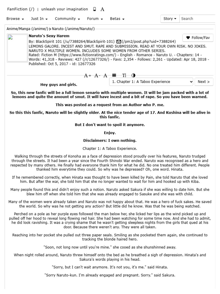 Naruto's Sexy Harem Chapter 1 - A Taboo Experience, A Naruto Fanfic - FanFiction | PDF