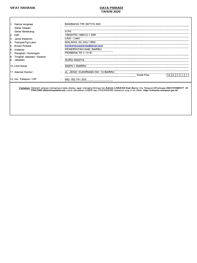 Data Pribadi Lhkasn Bambang Tri Setyo Adi | PDF