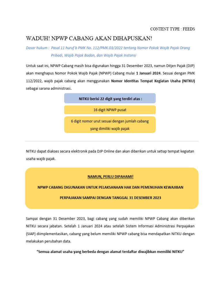 Waduh! NPWP Cabang Akan Dihapuskan! | PDF | Pengelolaan Keuangan & Uang | Hukum