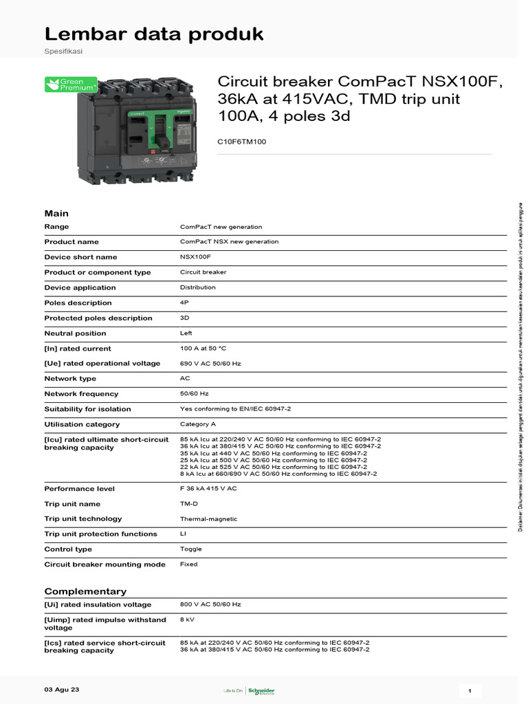 ComPacT NSX - New Generation - C10F6TM100 | PDF