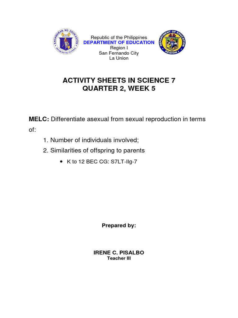Science 7 Reproduction Activities | PDF