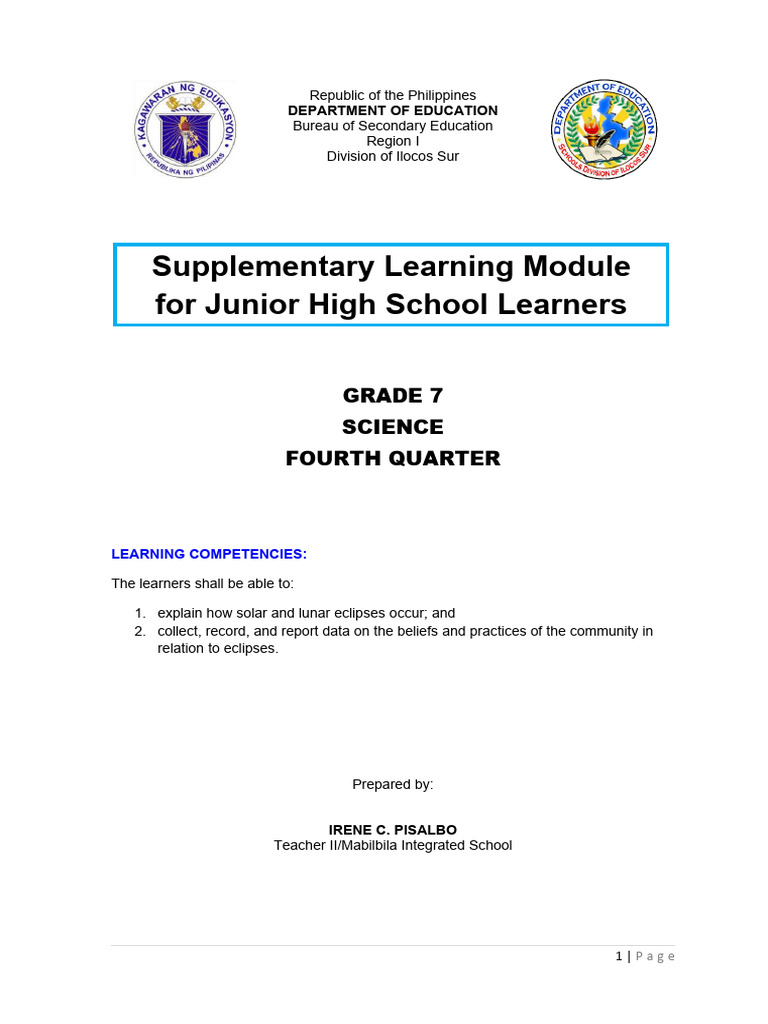 Science 7-Module On Eclipses | PDF | Solar Eclipse | Moon