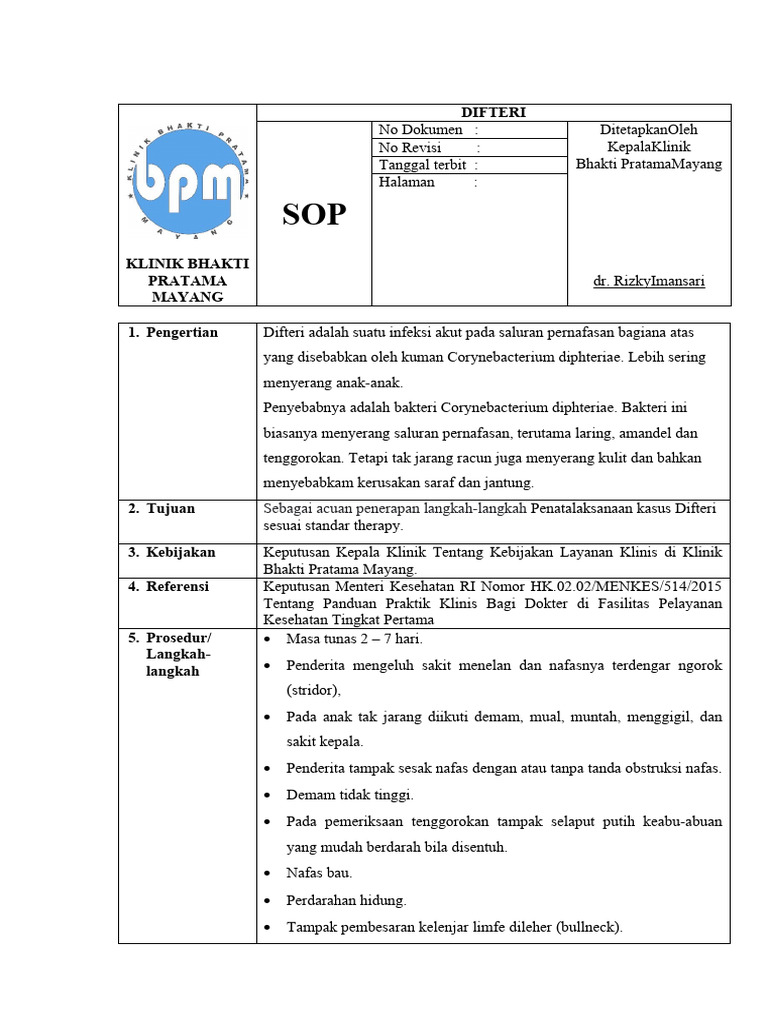 SOP Difteri | PDF