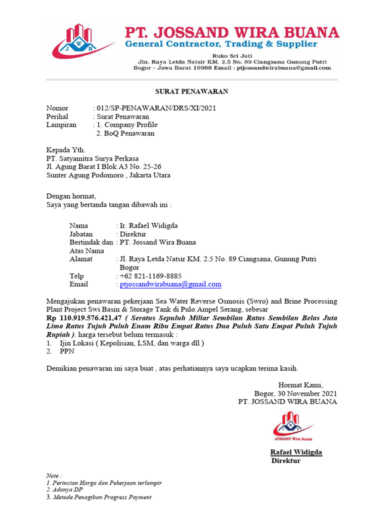 Surat Penawaran Cilegon Rab 40 80% | PDF