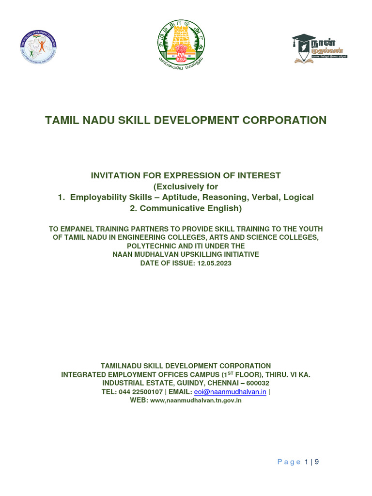 EOI for Skill Training Partners in Tamil Nadu | PDF | Career & Growth ...