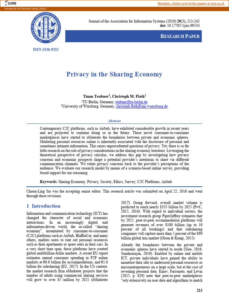 Privacy in The Sharing Economy | PDF | Privacy | Sharing Economy