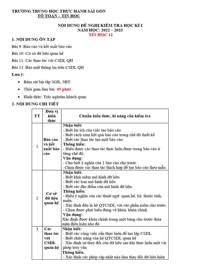 DeCuongThi HKII 2022 2023 | PDF