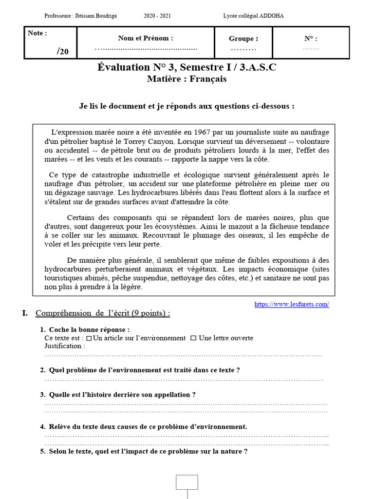 3ASC - Sem 1 Exam 3 Version 2 (Réparé) | PDF | Marée noire ...