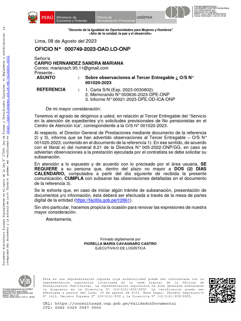 Oficio 000749 2023 Oad - Lo | PDF