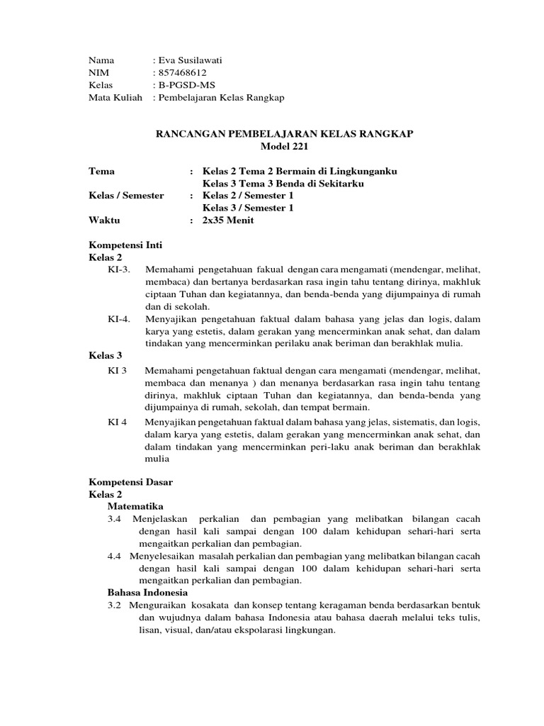 Eva Susilawati PKR RPP Kelas Rangkap Model 221 | PDF