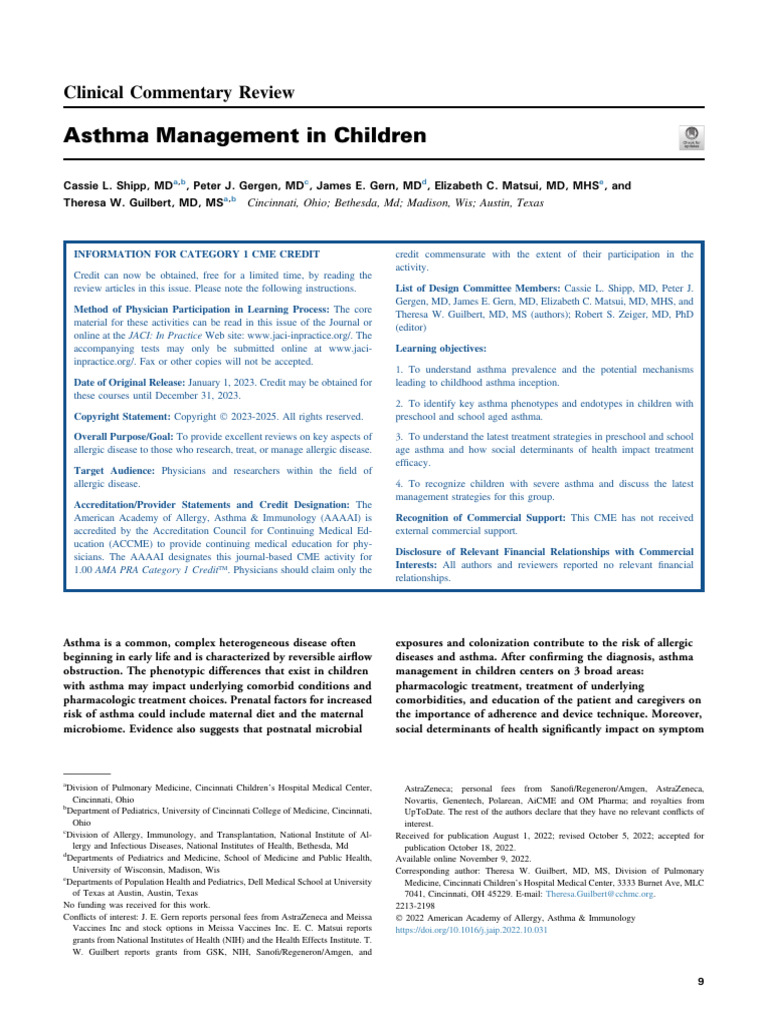 Asthma Management in Children | PDF