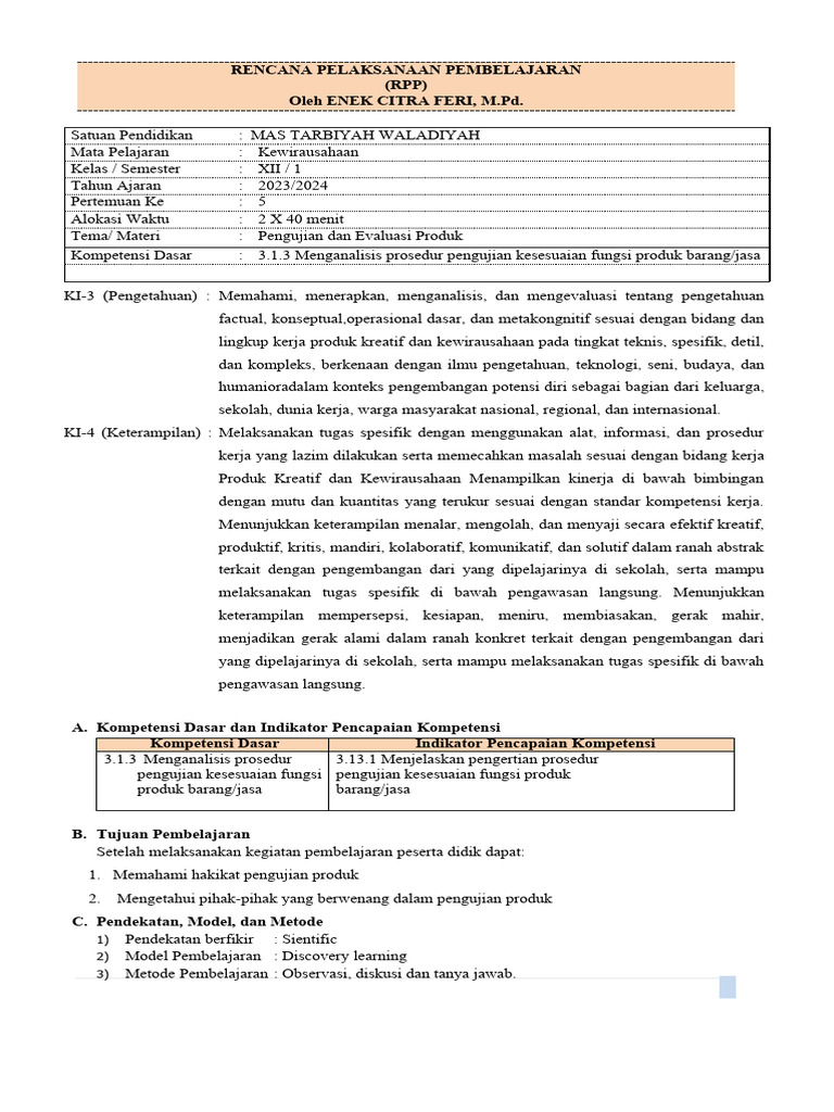 RPP Pertemuan 5 | PDF