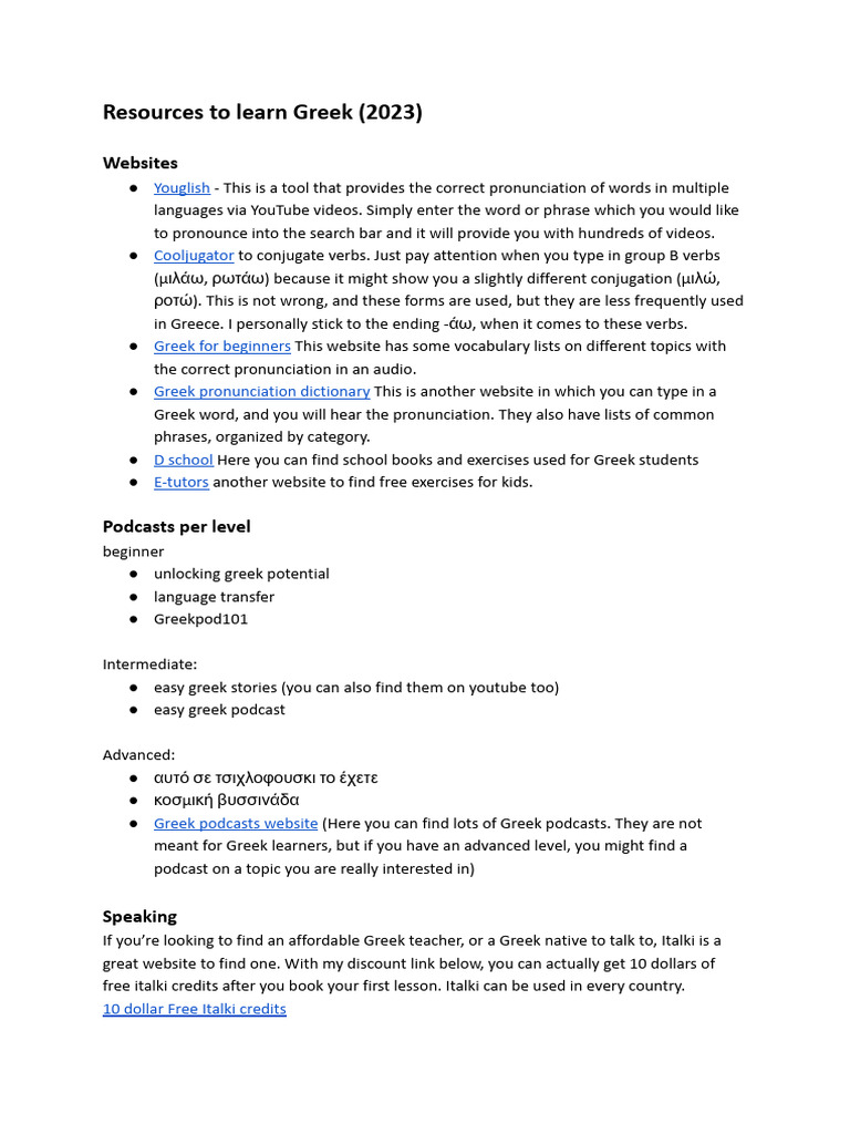 Resources To Learn Greek | PDF | Greek Language | Grammatical Conjugation