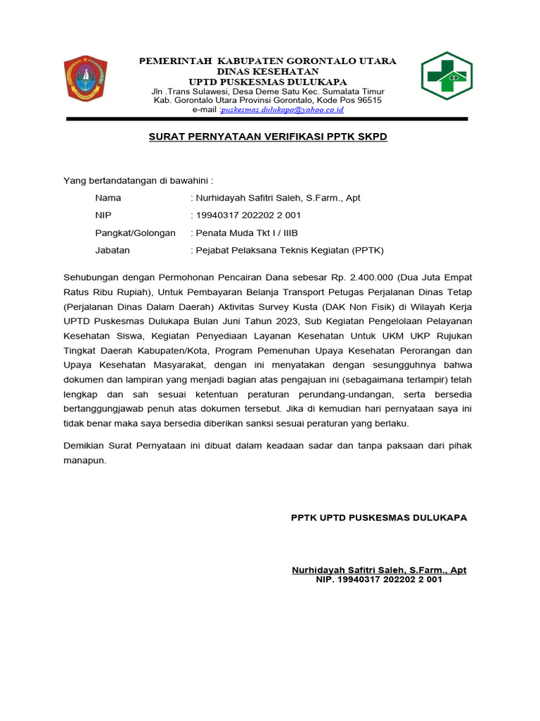 Pernyataan PPTK | PDF