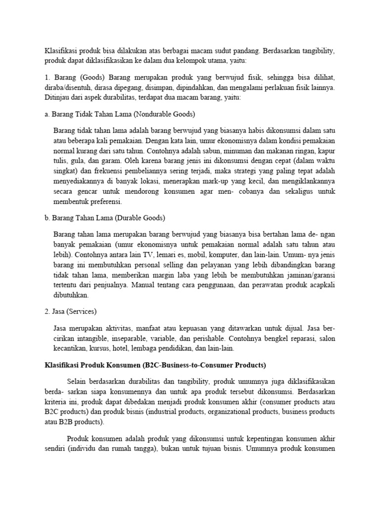 Klasifikasi Produk | PDF | Bisnis | Pengelolaan Keuangan & Uang