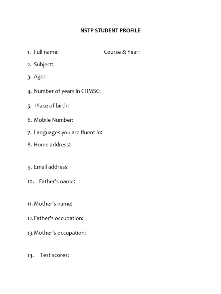 NSTP Student Profile Form 2nd Sem. A.Y 2022 2023 | PDF