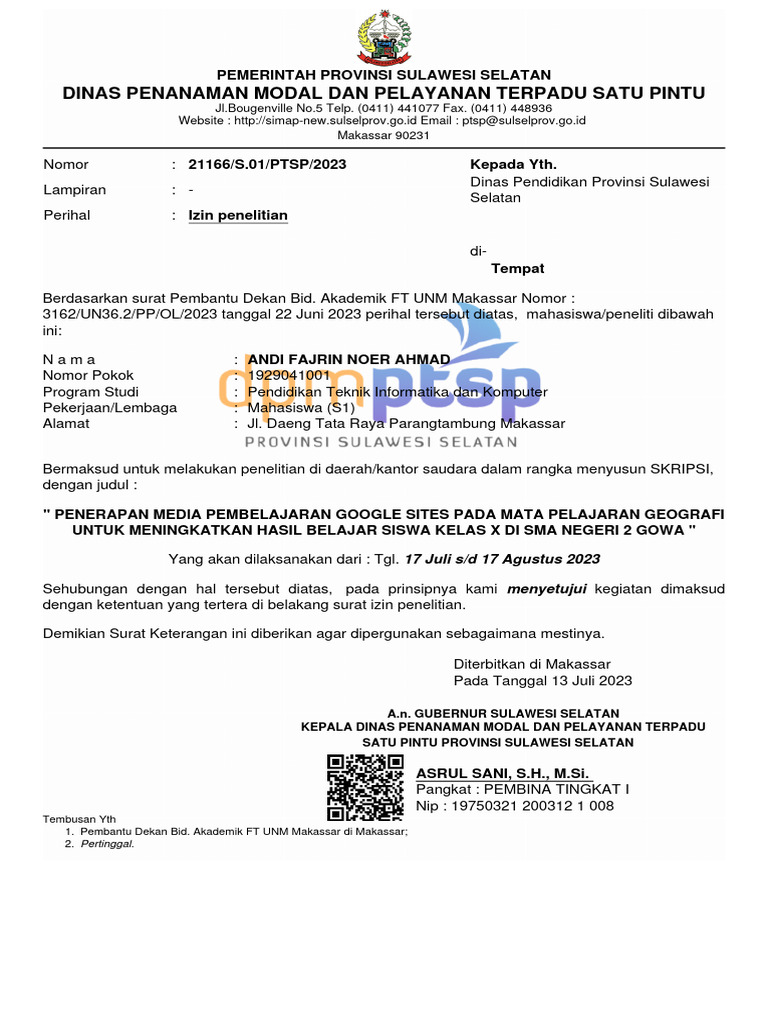 Surat Izin PTSP | PDF