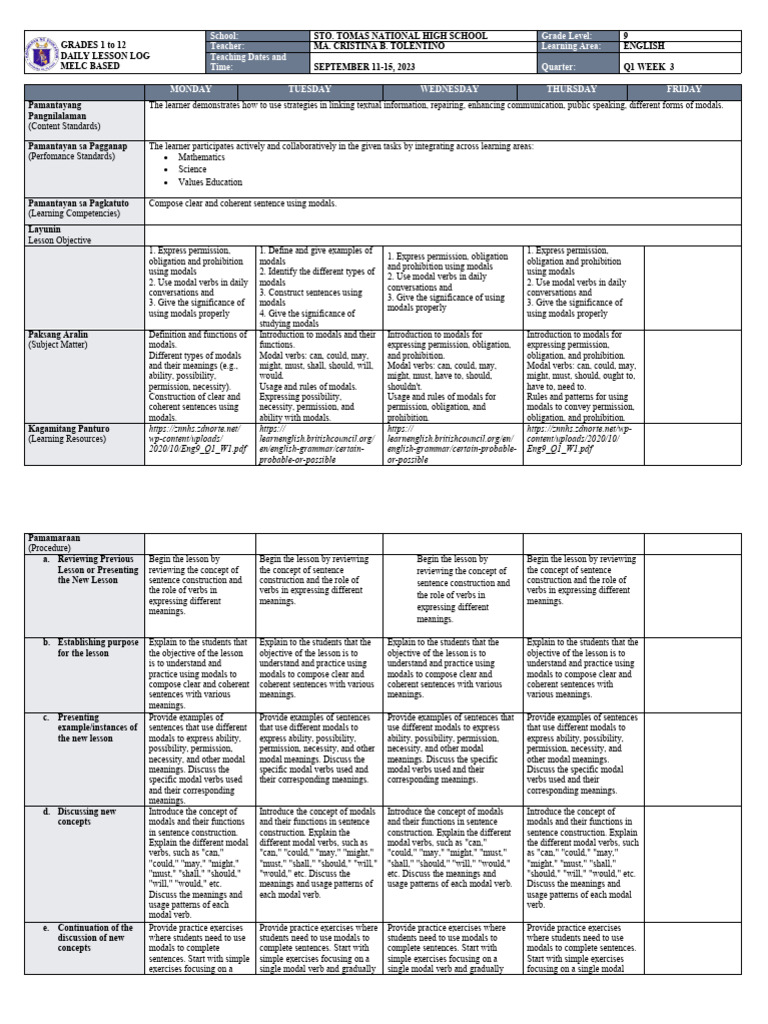 Melc DLL Eng 9 Week 3 Q1 Done | Download Free PDF | Cognitive Science | Learning