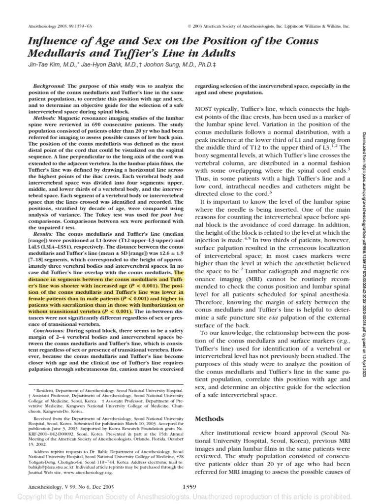 Influence of Age and Sex On The Position of The Conus Medullaris and ...